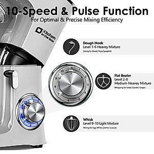 Kitchen in the Box Stand Mixer, 900W 8.5 QT Kitchen Electric Mixer, 10-Speed Large Capacity Tilt-head Food Mixer with Dough Hook, Wire Whip, Flat Beater & Splash Guard (Silver)