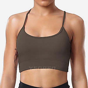 YEOREO Heily Women's Backless Sports Bra Seamless Padded Strappy Criss Cross Bra Workout Yoga Crop Tank Tops Brown XL