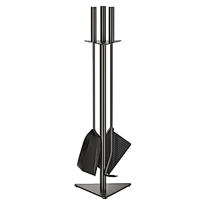 VODA Fireplace Tools Set, 4 Pcs 22.8 Inch Fireplace Tools Black Cast Iron Small Outdoor/Indoor Fireplace Accessories with Poker, Shovel, Broom, Fireplace Tool Stand