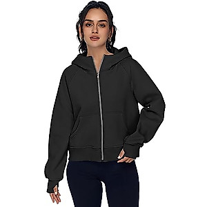 AUTOMET Womens Black Hoodie Fleece Zip Up Jackets Cropped Oversized Sweatshirts Zipper Coat Trendy Pullover Fashion Outfits Winter Clothes
