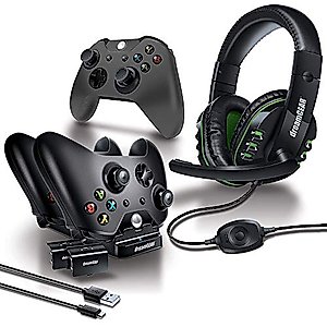 dreamGEAR 8 in 1 Gamers Kit for XBOXONE: Includes Charging dock/USB/Gaming Headset/Protective Covers and (2) 800 mah Rechargeable batteries (6631)
