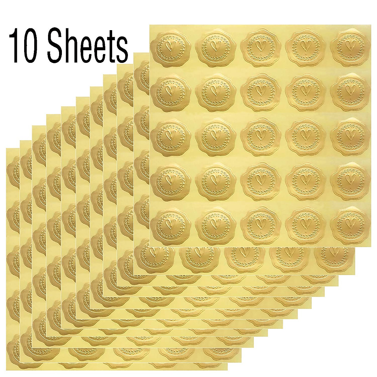 DJDZ 250pcs Gold Embossed Heart Envelope Seals Stickers for Wedding Invitations,Party Favors,Greeting Cards,Gift Packaging .etc (Gold, Self-Adhesive)