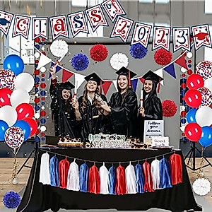Graduation Party Decorations 2023 Red and Blue Class of 2023 Banner Paper Pompom Congrats Grad Party Balloon Garland Kit for Graduation Party Supplies