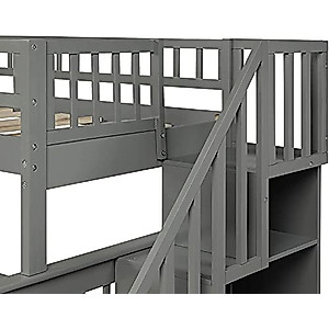 STP-Y Bunk Beds Twin Over Twin Wood Bunk Bed Frame for Boys Girls Teens, Can be Divided into 2 Beds, Gray (Color : Grey, Size : Twin Over Full)