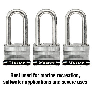 Master Lock 1SSTRILH Stainless Steel Outdoor Padlock with Key, 3 Pack Keyed-Alike, Silver
