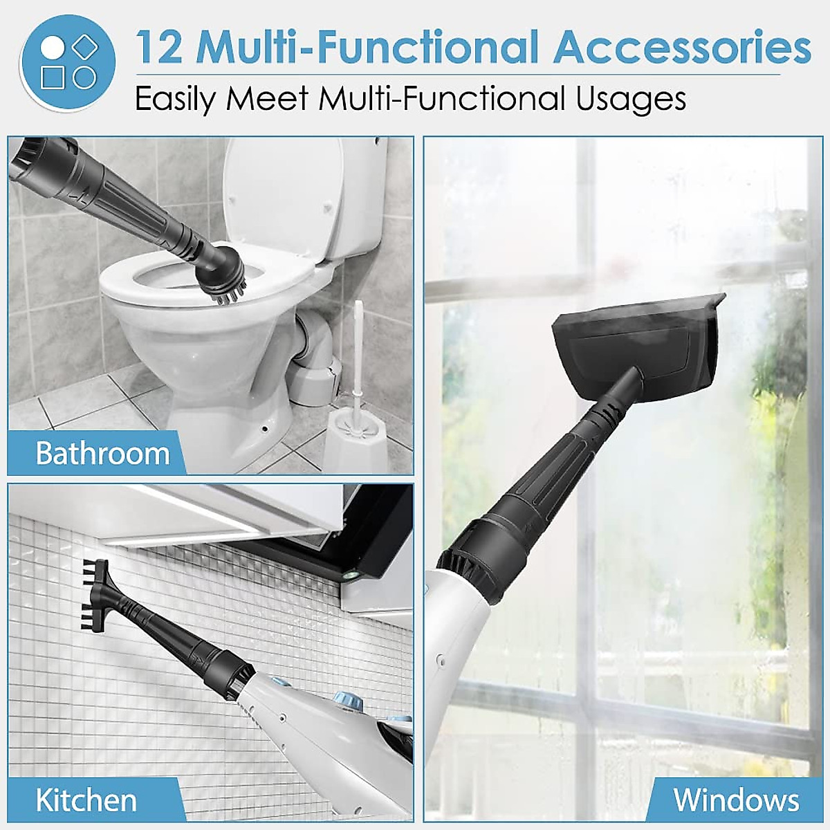 Steam Mop Cleaner 12-in-1 Handheld Steam Cleaner Detachable Floor Steamers for Hardwood Laminate Tile Floor, Multi-functional Steam Mops w/ 11 Accessories&2 Mop Pads for Home Use Carpet Kitchen Window