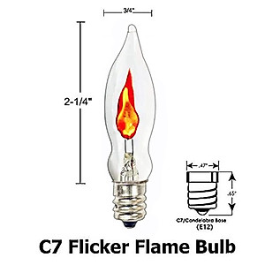 SUNSGNE Christmas Flicker Flame Light Bulbs, Crystal Clear Flame Tip Candelabra Bulbs, Flickering Replacement Bulbs Dances with a Orange Flame, 1 Watt, 120 Volt, E12 Candelabra Base, 12 Pack