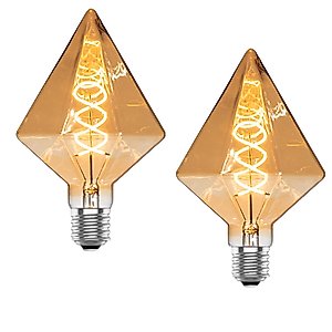 Lxcom Lighting Decorative Edison Bulbs 4W D110 Diamond Shape LED Spiral Filaments Light Bulbs 40W Equivalent E26 Base Amber Glass Finishing Vintage Edison Bulb for Home Kitchen Restaurant, 2 Pack
