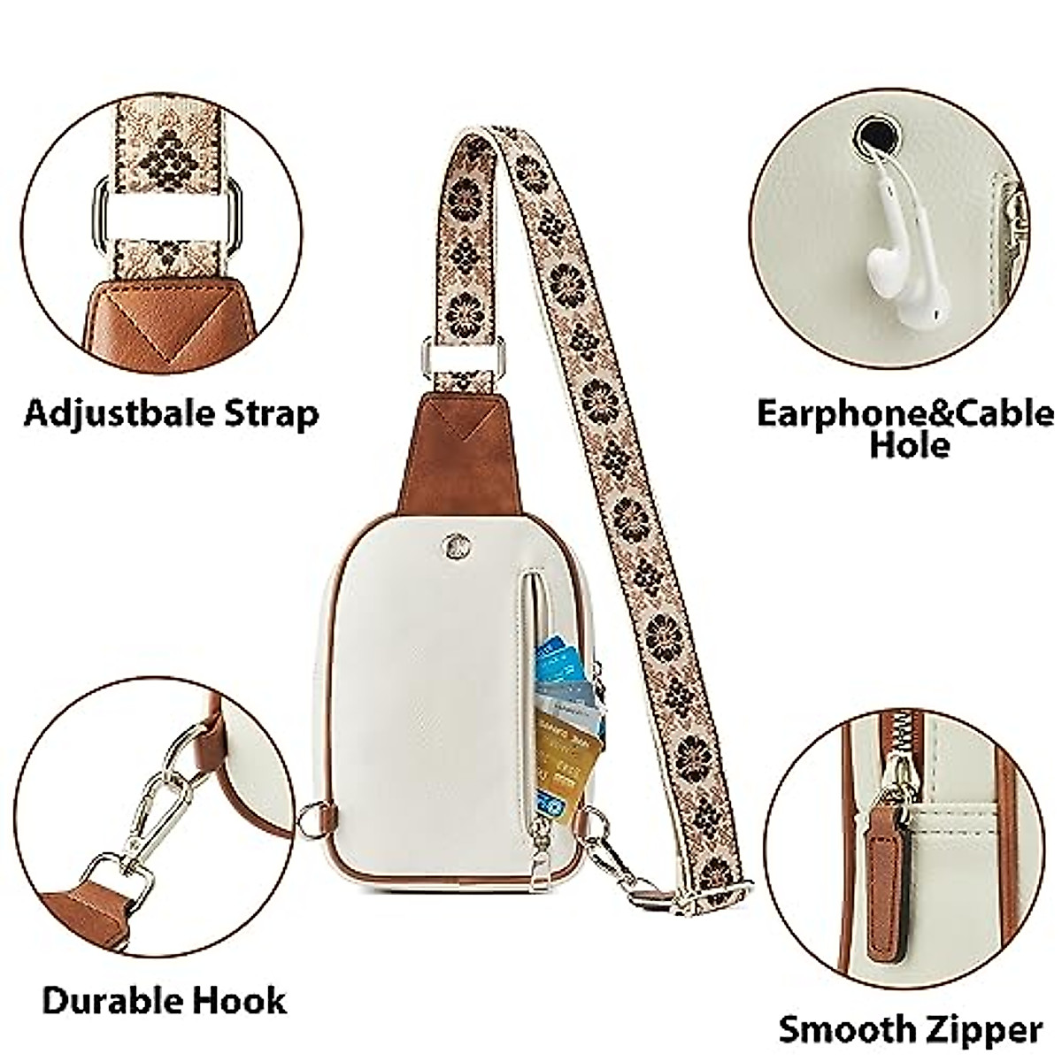 BOSTANTEN Small Sling Bag for Women Crossbody Purse, Leather Crossbody Bags Fanny Pack for Travel, Beige