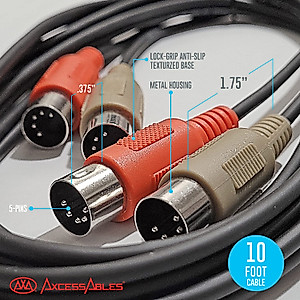 AxcessAbles 10ft MIDI Cable Dual 5-Pin to Dual 5-Pin. MIDI (Musical Instrument Digital Interface) Cable for Digital Keyboards, Synthesizers, Audio Interfaces. (MID-203 10ft)