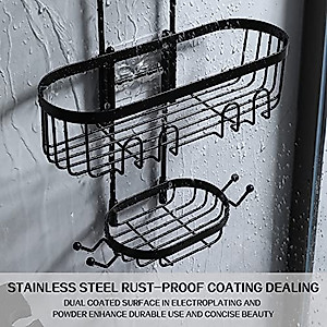 Mqafkpu Shower Organizer Hanging, Non Drilling Shower Caddy Over Head with Hooks for Razor and Sponge, Rustproof Stainless Steel Shower Racks for Inside Shower for Bathroom & Shower Room