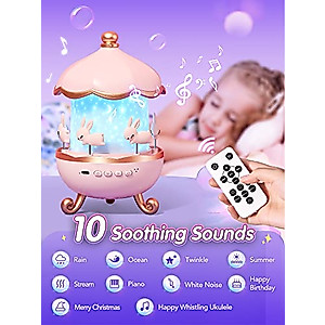 One Fire Night Light for Kids Room Decor, 72 Light Modes Sound Machine Baby Night Light Projector, Remote Timer Kids Night Lights for Bedroom, Rechargeable White Noise Kawaii Unicorns Gifts for Girls
