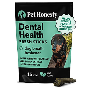 Pet Honesty Dental Health Fresh Sticks - Oral Hygiene Dental Sticks for Dogs - Dental Dog Chews - Freshen Dog Breath, Reduce Plaque + Tartar - 16 Sticks