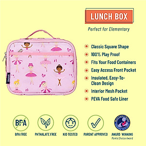 Wildkin 12 Inch Backpack and Lunch Box Bag Bundle with 16 Ounce Reusable Water Bottle (Ballerina)