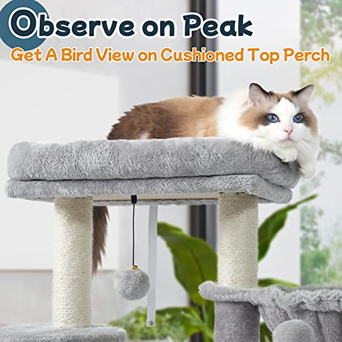 rabbitgoo Cat Tree for Indoor Cats, 33" Cat Tower Condo with Scratching Posts for Kittens, Small Cat Climbing Stable Stand with Toys & Plush Perch for Feline Play Rest, Multi-Level Pet Activity Center