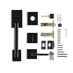 Berlin Modisch HandleSet Front Door Entry Handle and Deadbolt Lock Set Slim Square Single Cylinder Deadbolt and Lever Reversible for Right & Left Sided Doors Heavy Duty – Iron Black Finish