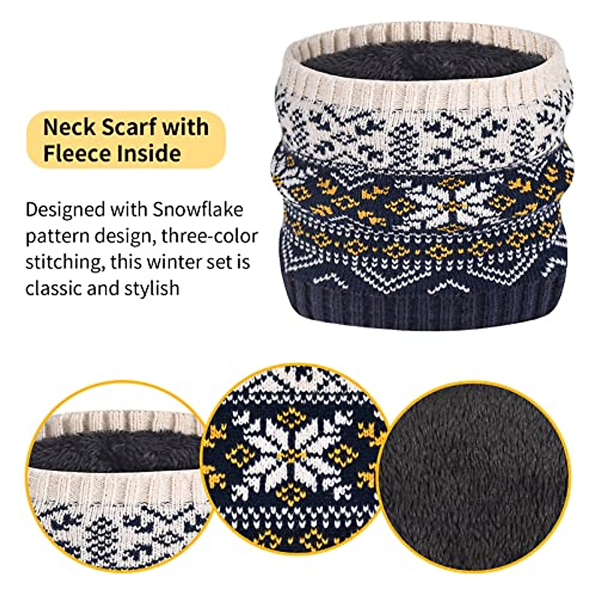 AOTOW Kid Hat Scarf Gloves Set - Winter Knit Beanie Hat Boys Winter Hat Kids Hats & Gloves Set Neck Warmer Touch Screen Mitten for Boy Girl 5-10 Year Three-Color Stitching