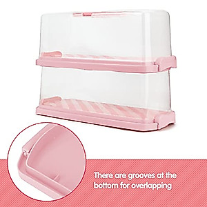 HOYA PONYOO 2-Pack Plastic Rectangular Bread Box with Clear Lid, Loaf Cake Keeper, Portable Bread Keeper Storage Container with Handle (Pink)