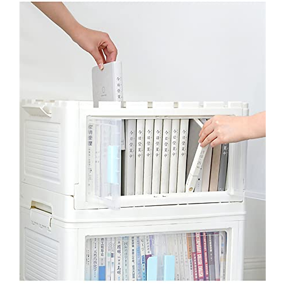 Radefasun Foldable Storage Bins with Lid and Clear Door and Weels Plastic Collapsible Storage Box Portable Stackable Grocery Toys Books Container Folding Storage Crate for Home or Car Trunk