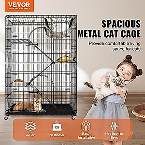 VEVOR Cat Cage Indoor Catio Cat Enclosure, Large Cat House on Rotating Wheels, 4-Tier Pet Playpen, Cat Crate Cat Kennel, 35.4" L x 23.6" W x 51" H