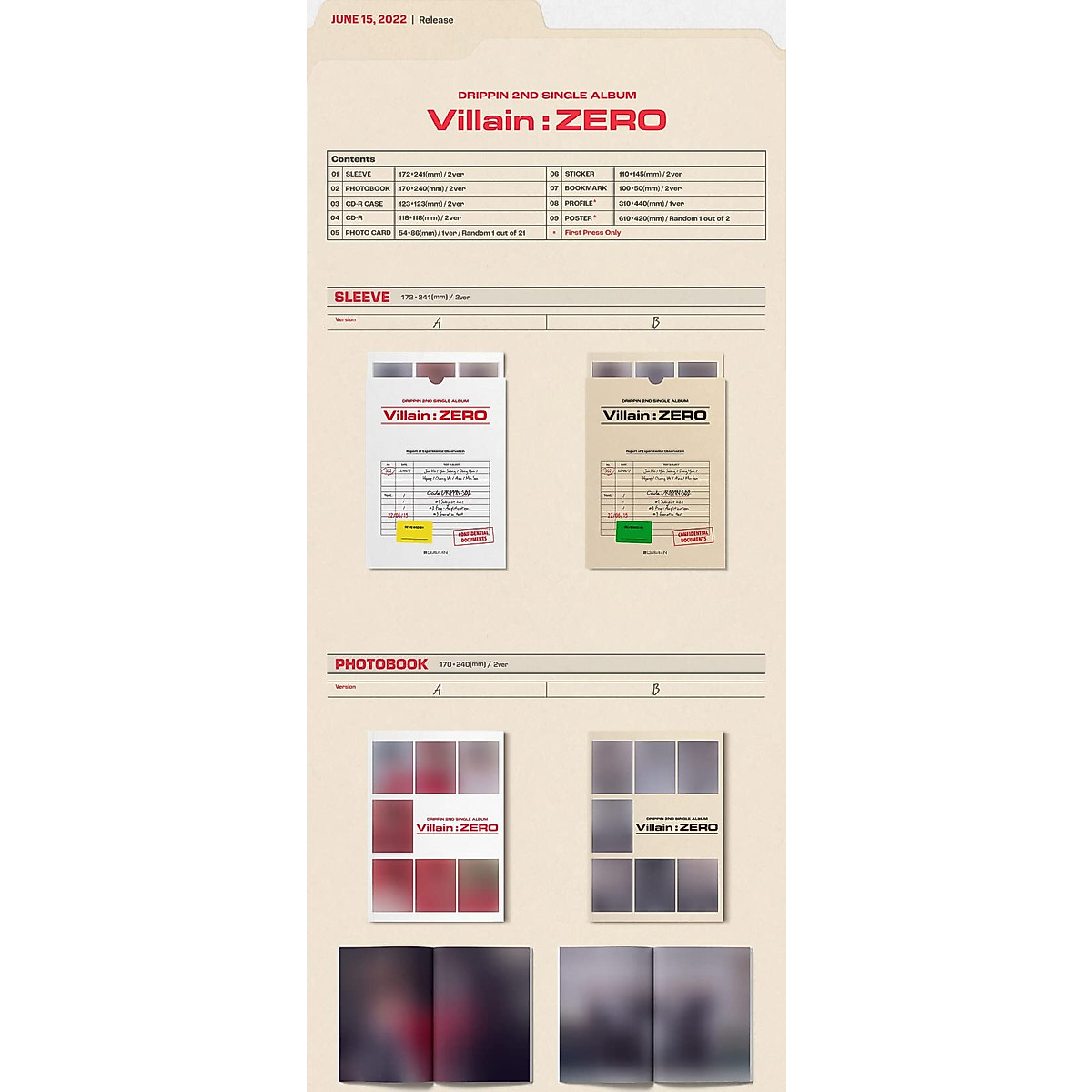 DRIPPIN Villain : Zero 2nd Single Album A Version CD+PhotoBook+1p PhotoCard+1ea Sticker+1ea Bookmark+Tracking Sealed