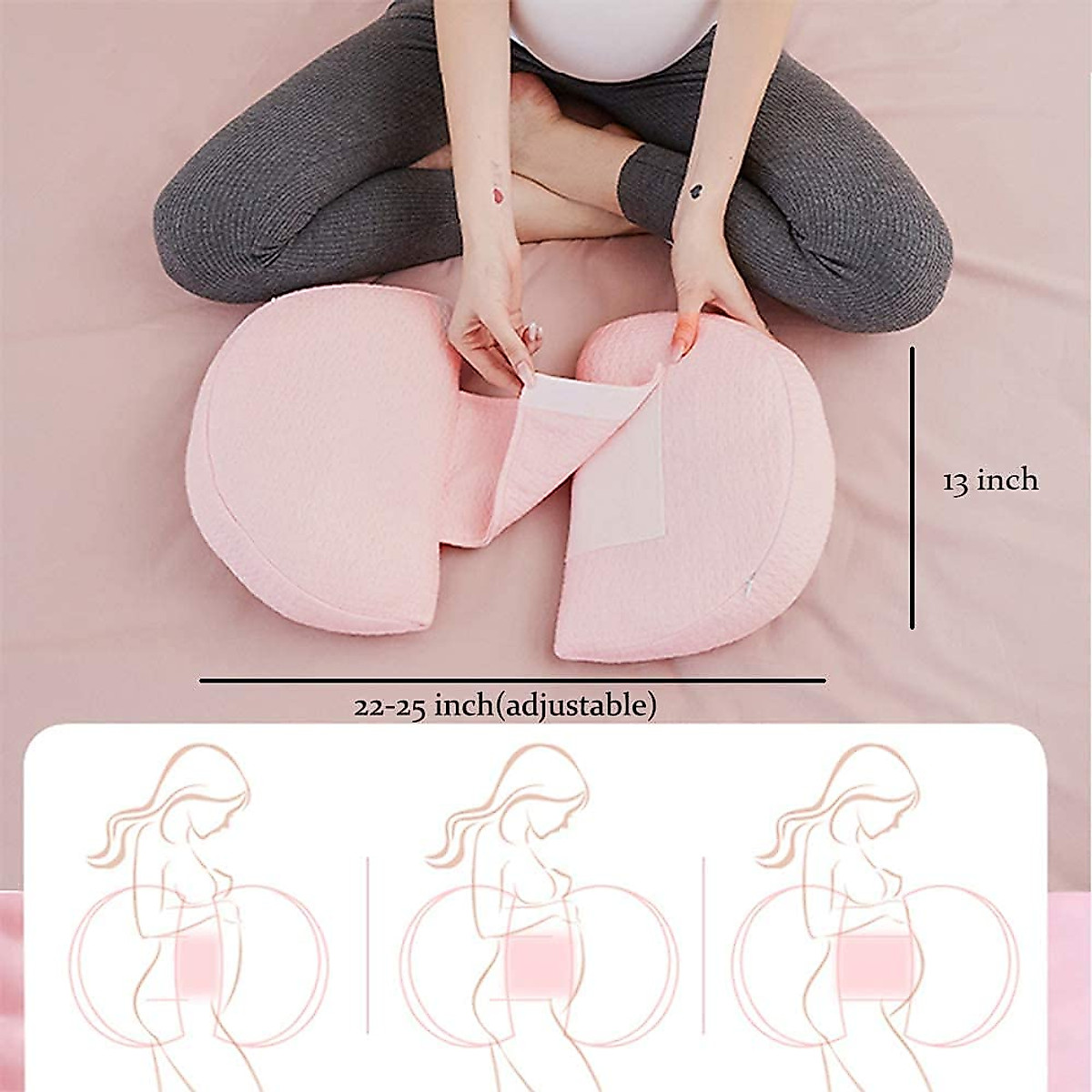Pregnancy Pillow for Side Sleeper, Double Wedge Pillow for Maternity, Side Sleeping Pillow for Body, Belly, Waist, Back Support (Pink)