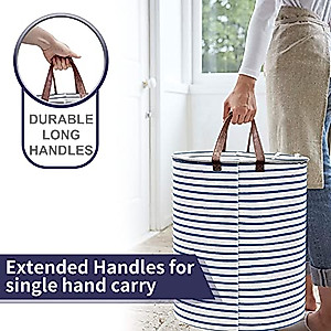 [2 Pack] Yiclick 19 inches 58L Collapsible Large Laundry Hamper, Waterproof Freestanding Laundry Baskets with Extended Handles, Foldable Dirty Clothes Hamper Baskets For Baby Kids Nursery(Blue Stripe)