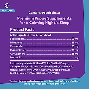 Snuggle Puppy Night Calm Puppy Bites - Calming Chew Bites for Dogs - Puppy Supplement to Support Restfulness & Sleep - Puppy Chew Bites with Melatonin, Chamomile & Ashwagandha - 60 Soft Chews