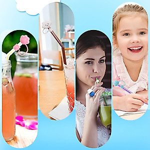 SYOUACEND 10pcs Straw Tips Cover, Silicone Cartoon Straw Toppers for 6mm (1/4 Inch) Small Size Straw Dust-Proof Straw Cover Plugs for Drinking Straws Portable Straw Caps Decoration