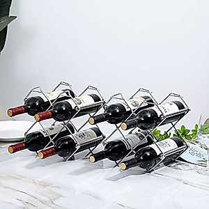 MyGift Modern Silver Wire Metal Stackable Wine Rack Diamond Shaped Stand, Countertop Wine Bottle Holder, Each Rack Holds 10 Bottles, Set of 2