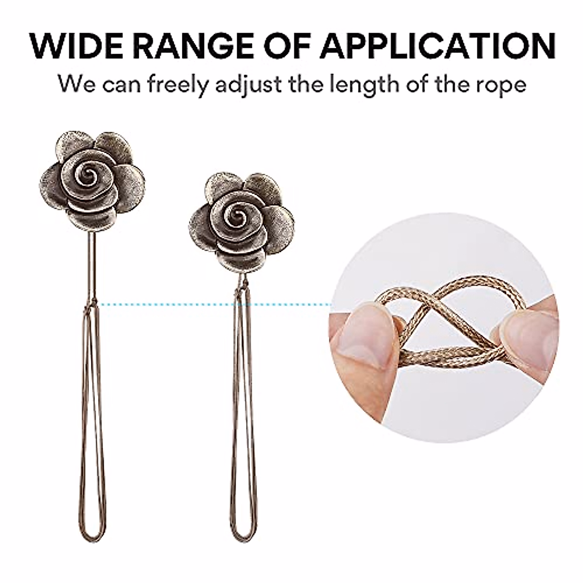 Magnetic Curtain Tiebacks, Aimou Resin Flower Curtain Ties, Vintage Curtain Drapery Holdbacks, Magnetic Window Drapery Decorative Holders with Rope for Outdoor, Home, and Office(4 Pack, Bronze)