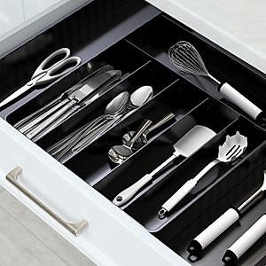Simple Houseware Expandable Kitchen Drawer Flatware Organizer, Black