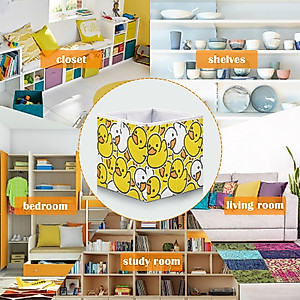 visesunny Square Storage Bins Duck Rubber Ducky Cartoon Storage Baskets Canvas Fabric Storage Boxes Foldable Nursery Basket for Clothes,Books,Toys,Shelves,Gifts
