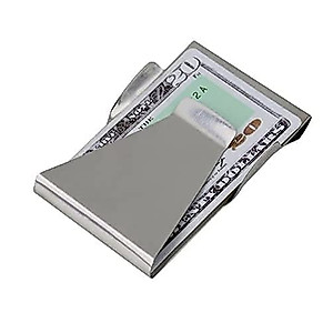 LEEMASING Slim Clip Double Sided Money Clip Credit Card Holder Wallet Stainless Steel For Husband Dad Wife (Silver)