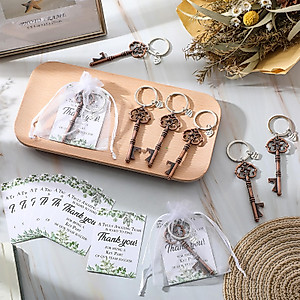 Sasylvia 50 Set Employee Appreciation Gifts Bulk Skeleton Key Bottle Opener Keychain Thank You Card Organza Bags for Coworker