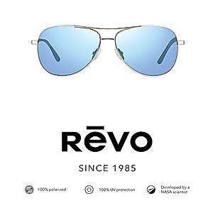 Revo Relay: Polarized Filter UV, Womens Small Metal Rim Aviator Sunglasses, Gold Frame with Blue Water Lens, RE 1014