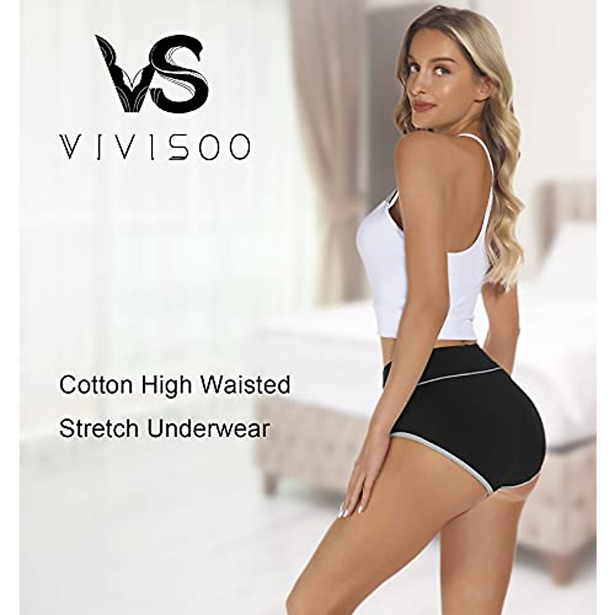 VIVISOO Women's Cotton Underwear High Waisted Hipster Cheeky Briefs Cute Ladies Panties 5-Pack X-Large