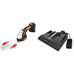 WORX WG801 20V Power Share 4" Cordless Shear and 8" Shrubber Trimmer (Battery & Charger Included) and WA3875 20V Li-ion Dual Port 2 Hour Charger