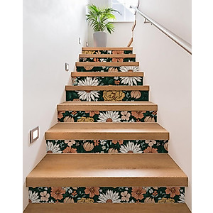 HAOKHOME Floral Peel and Stick Wallpaper Boho Wall Paper Vintage Removable for Bedroom Contact Paper Green/Terracotta 17.7in x 9.8ft