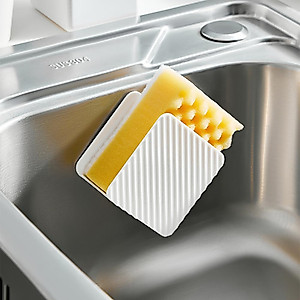 VALINK Sink Sponge Holder, Plastic Sink Sponge Caddy Sink Organizer Cleaning Cloth Storage, Adhesive Sponge Holder for Kitchen Sink White