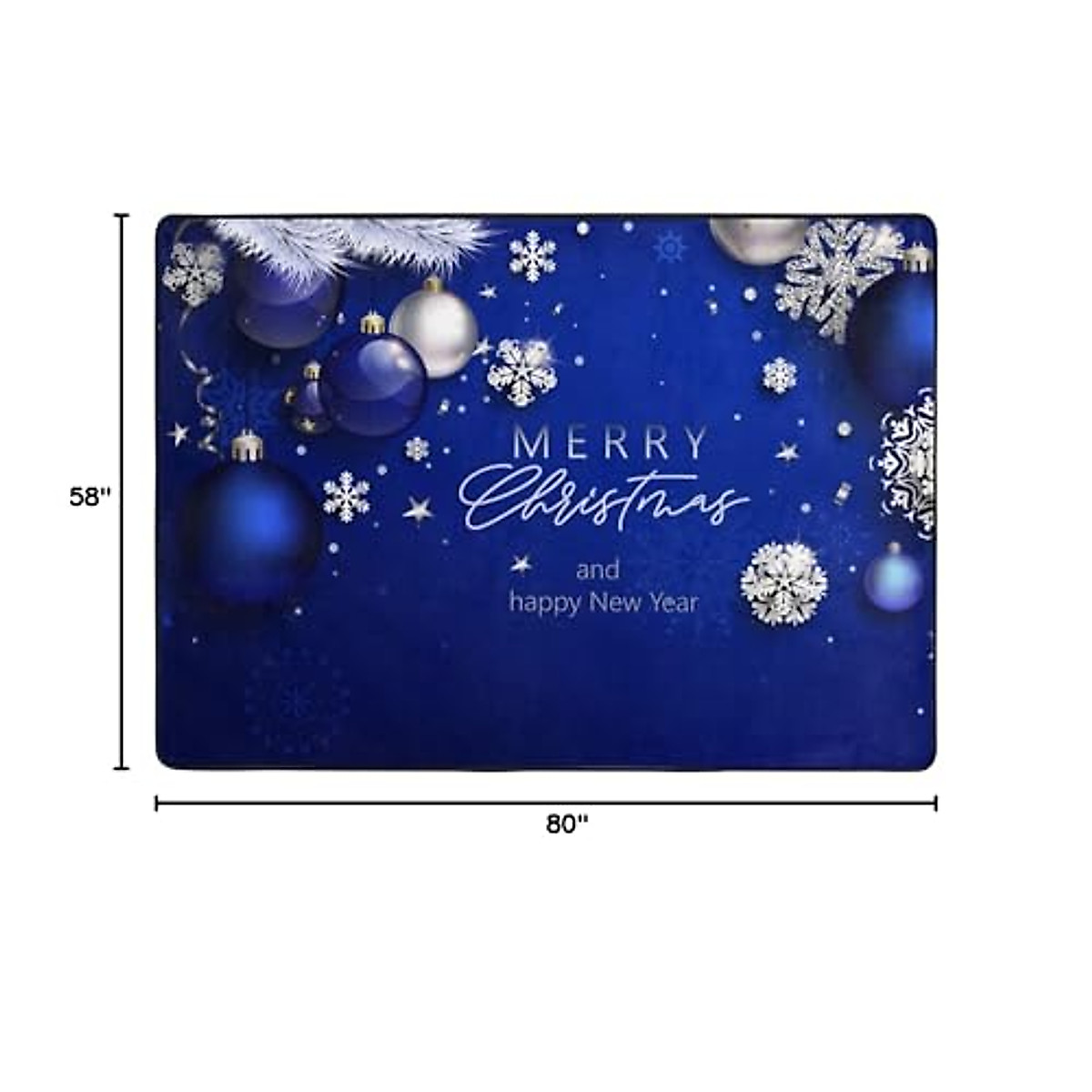 Area Rug Christmas Blue Ball Fir Branch Snowflake 5x7 Feet Soft Pad Non Slip for Living Room Bedroom Dorm Nursery Carpet Indoor Home Decor