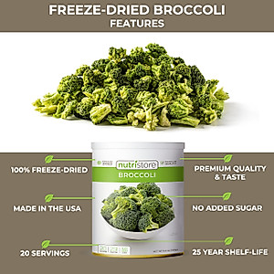 Nutristore Freeze Dried Broccoli | Vegetables for Healthy Snack or Long Term Storage | Emergency Survival Canned Food Supply | Bulk #10 Can Veggies | 25 Year Shelf Life (4-Pack)