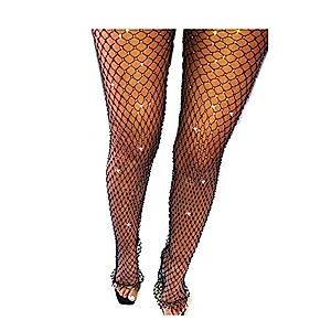 Yokawe Mesh Crystal Fishnet Pants Black Sparkly Rhinestone Body Chain See Through Bottoms Bikini Nightclub Party Rave Festival Body Accessories Jewelry for Women and Girls (Black, 120)