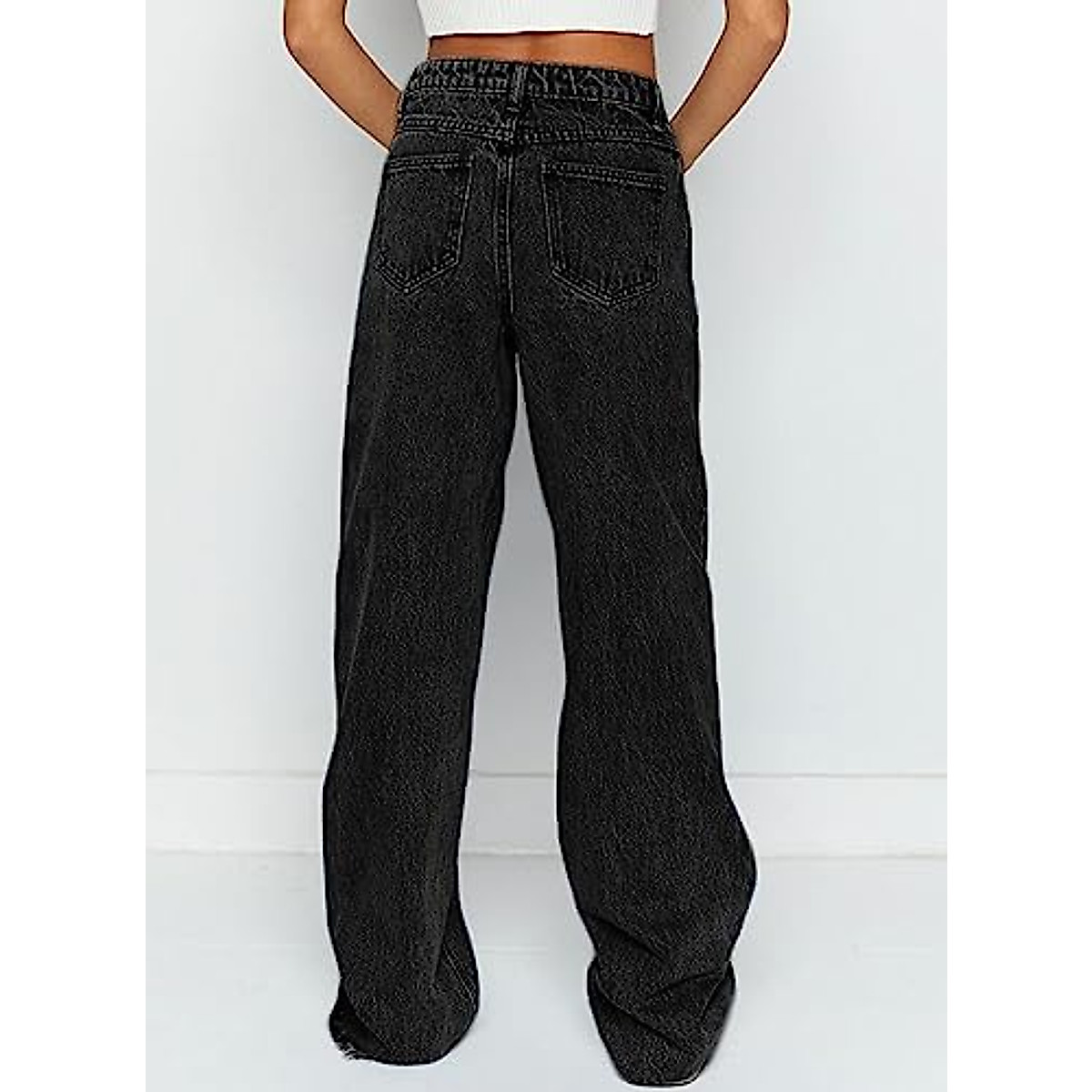 Astylish Black Jeans for Women Mid Waisted Baggy Boyfriend Mom Wide Leg Denim Pants Black Size 16