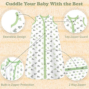 Baby Wearable Blanket, Breathable Cotton Sleep Sacks for 6-12 Months, 2 Pack Unisex Sleeping Bag Sack, Medium Size, 2-Way Zipper, 0.5 Tog