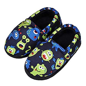 CCVON Boys Girls Slippers Cute Soft Cartoon House Shoes Cozy Plush Slippers Indoor Outdoor Navy Blue 11