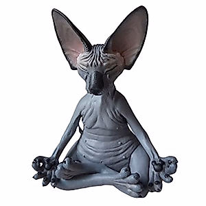 GRAPMKTG Room Decor Cute Sphynx Cat Statue 1 Pack Aesthetic Home Decor Abstract Sculpture for Living Room Office Kawaii Cats on Shelf Yoga Meditation Decor Desk Coffee Table Black
