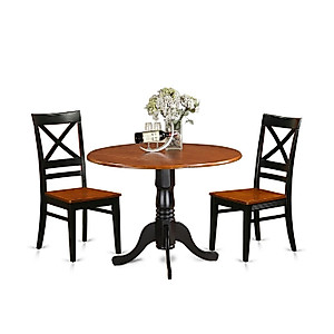 East West Furniture DLQU3-BCH-W 3 Piece Dining Set Contains a Round Dining Table with Dropleaf and 2 Kitchen Chairs, 42x42 Inch, Black & Cherry
