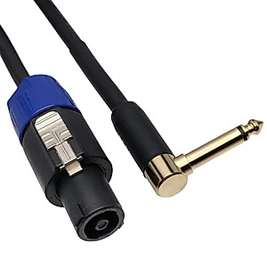 CESS-133-6f Right-Angle 6.35mm 1/4 Inch TS Plug to Speakon Plug Speaker Cable, 2 Channel, Durable Heat-Shrink Protected Metal Housing (6 Feet)