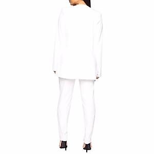 Aro Lora Women's 2 Piece Outfit Casual Solid Open Front Blazer and Pencil Pant Suits Set Large White